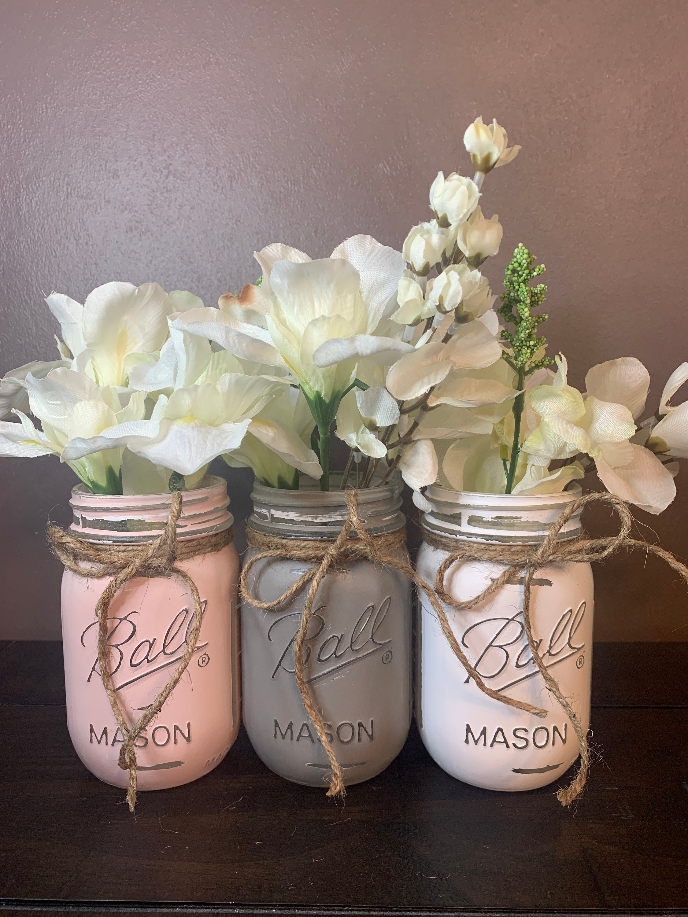 Set of 3 Pint Size 16oz Painted and Distressed Mason Jars. - Etsy