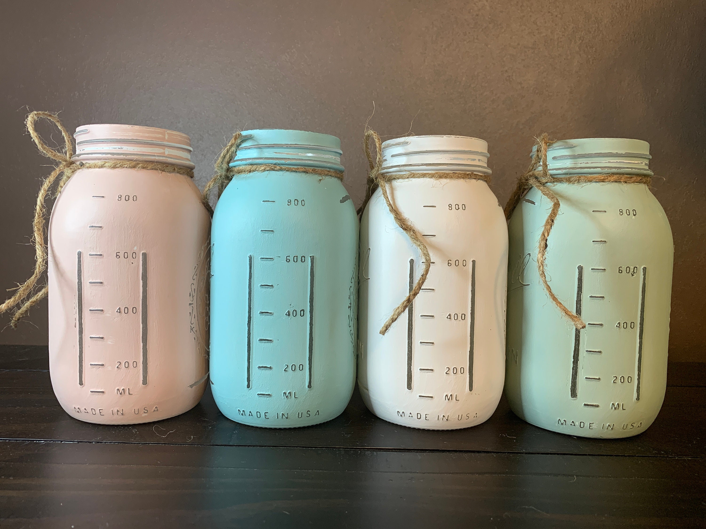 Set of 4 Painted and Distressed Mason Jars. Rustic Farmhouse - Etsy