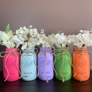 5 Painted Mason Jars, Birthday Party Centerpiece, Wedding Decor ...