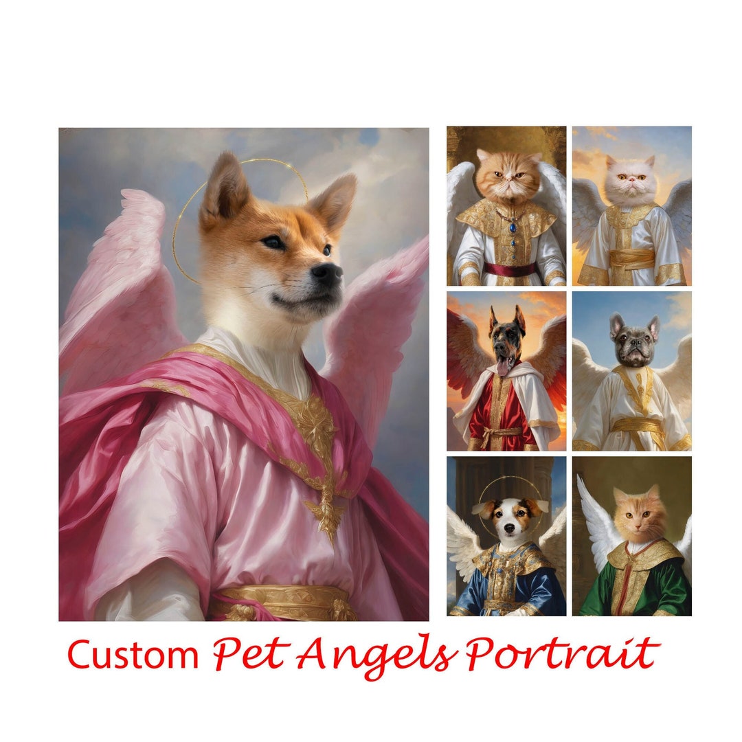 Personalized Angelic Pet Portrait Memorial Gift for Dog or Cat Loss ...