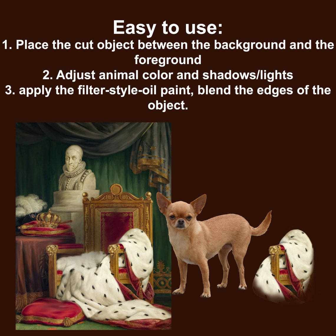 Animal Throne Pet Photo Backdrop, Royal Pet Portrait Template Photoshop ...