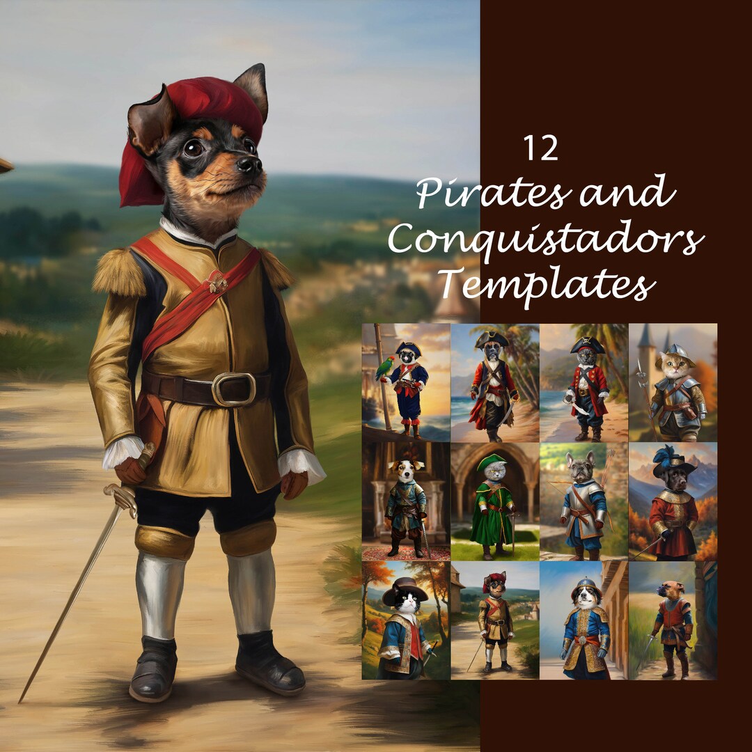 Bundle 12 Pirates & Conquistadors Animal Portrait Templates, Royal Pet ...