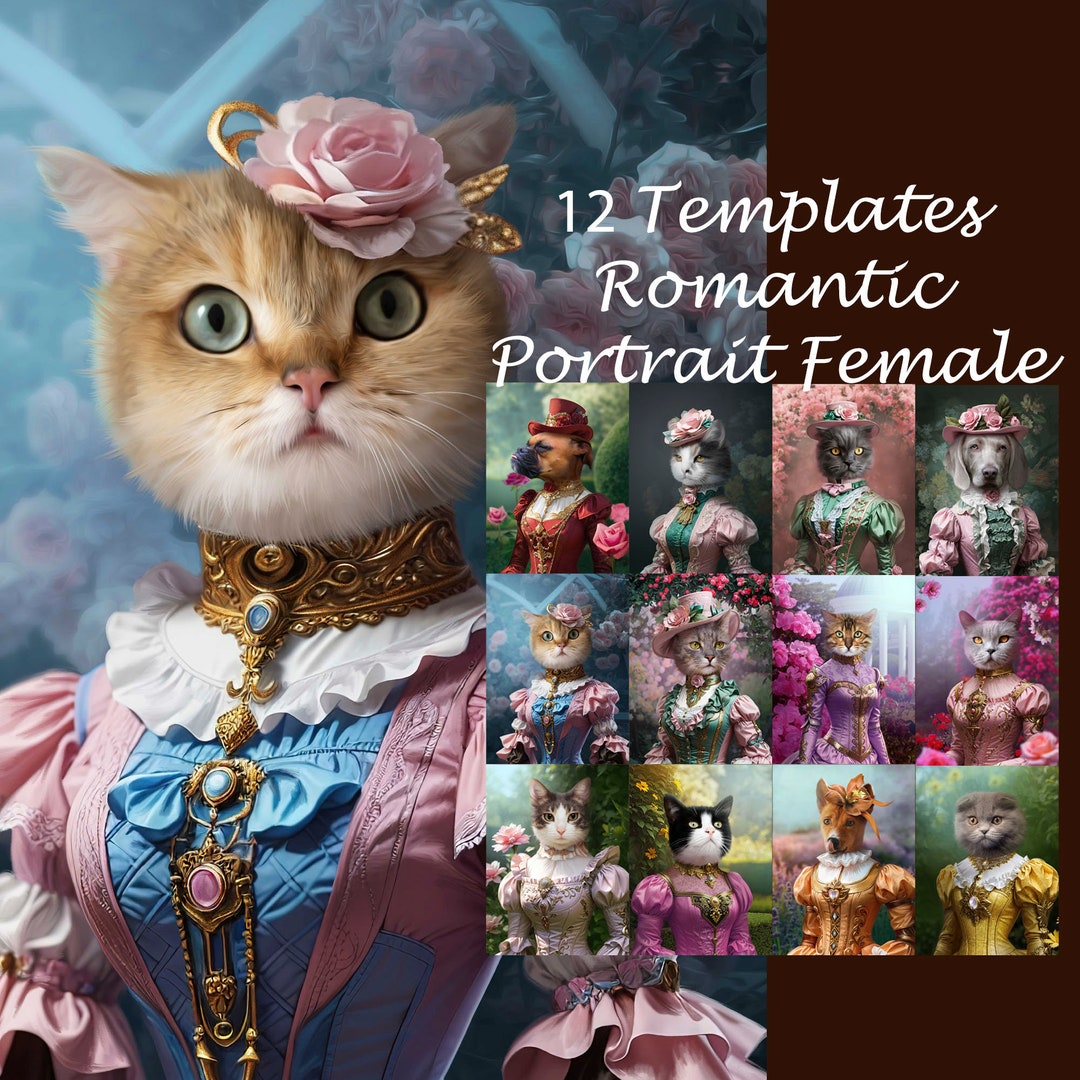 Pet Portrait Templates: Romantic Vintage Female Animal Oil Painting ...