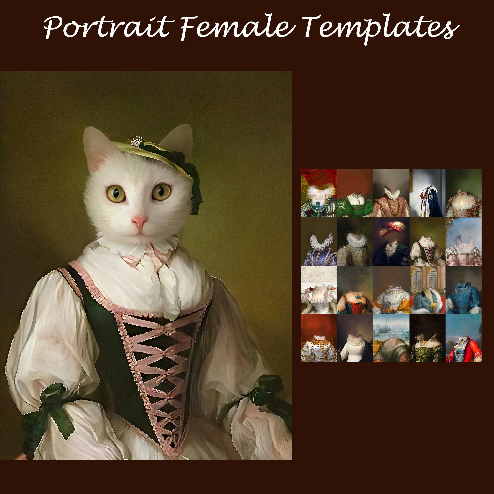Pet Portrait Templates Classic Artists Royal Pet Style, Female Animal ...