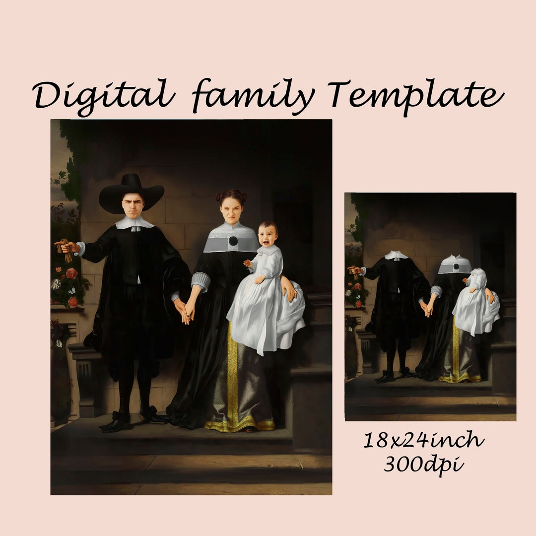 Royal Family Portrait Template: Couple and Daughter, Photoshop ...