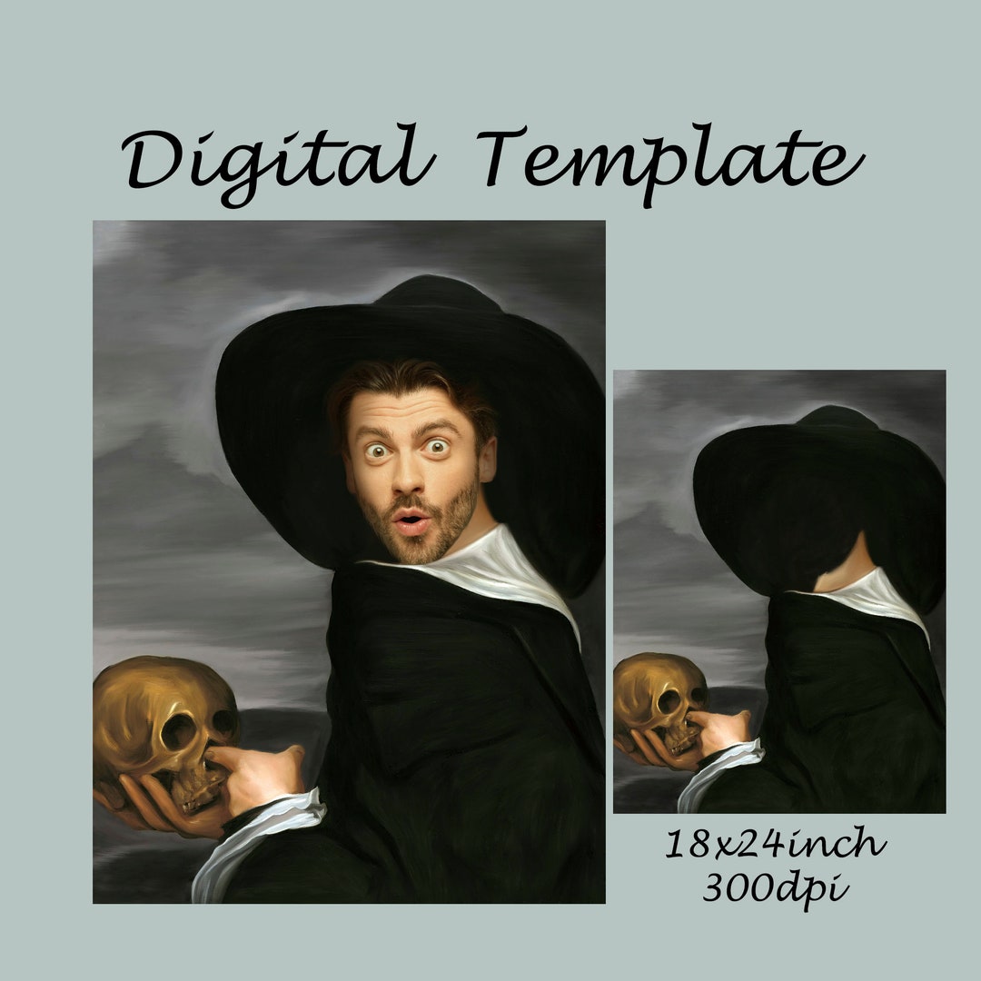 Funny Portrait Template, Man Poking a Skull Hilarious Meme Portrait ...