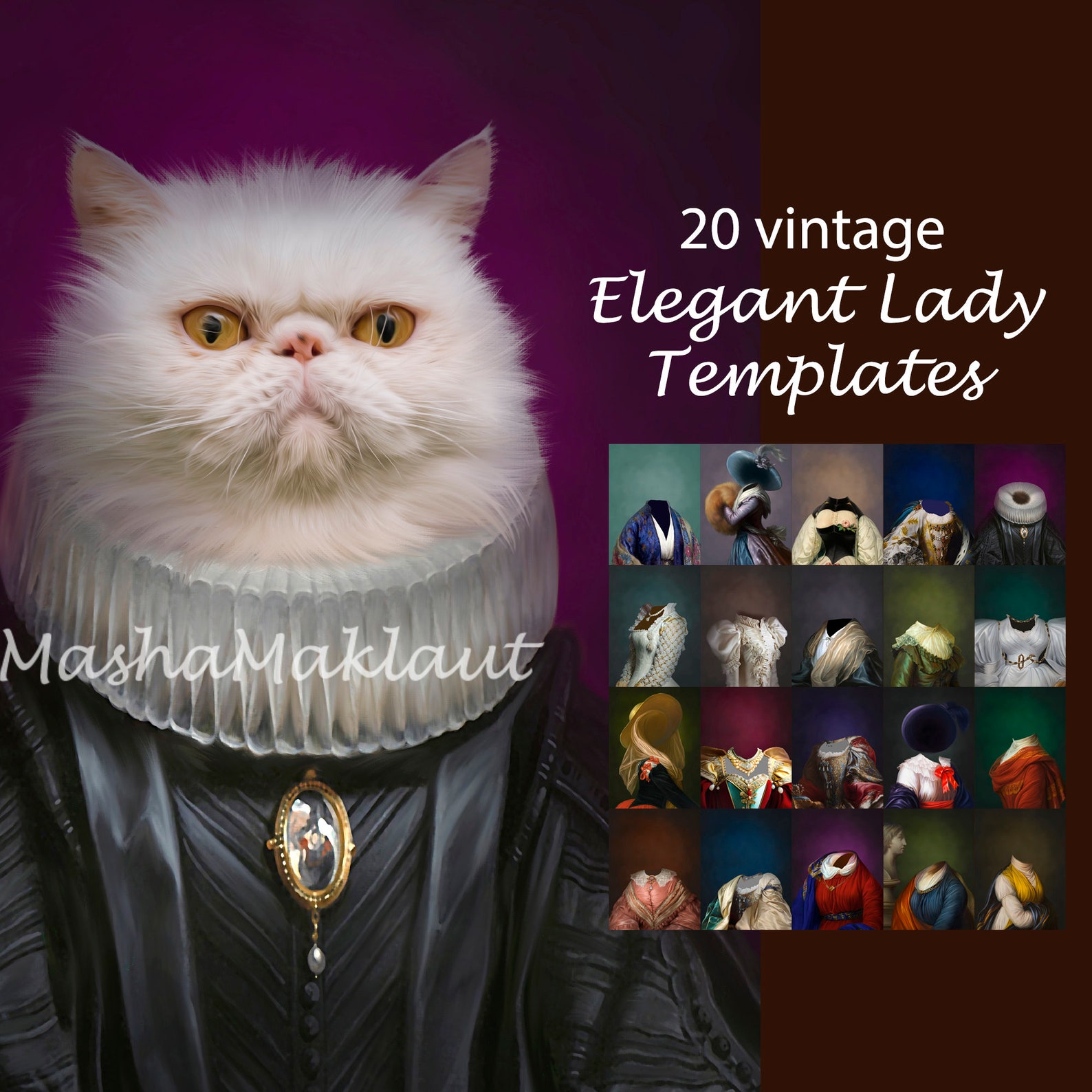 Royal Pet Portrait Templates, Elegant Female Animal Portrait, Backdrop ...