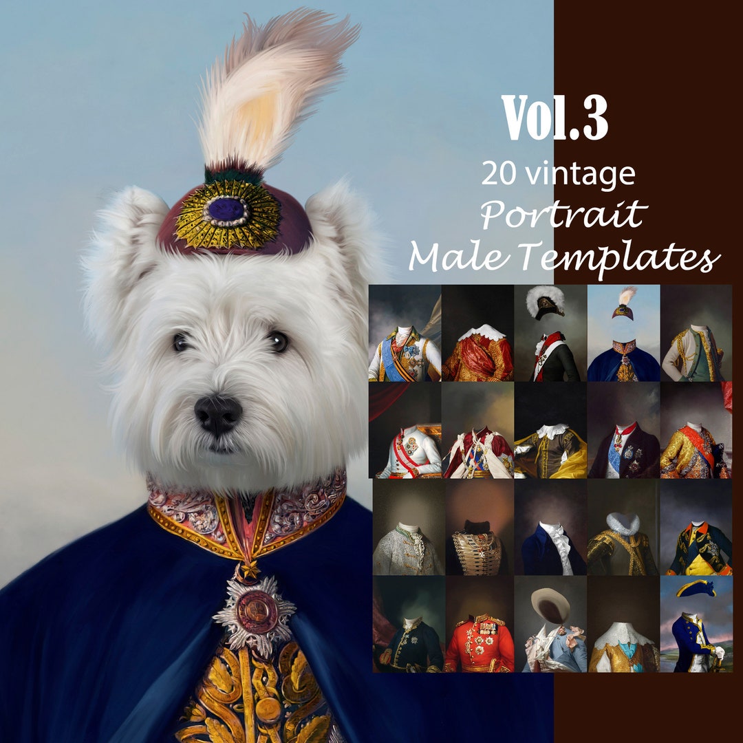 BUNDLE -20- Royal Pet Portrait Templates, Vintage Male Animal Portrait ...