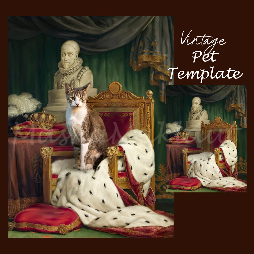 Animal Throne Pet Photo Backdrop, Royal Pet Portrait Template Photoshop ...