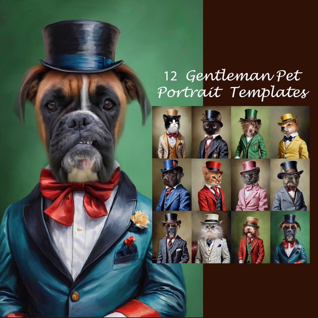 BUNDLE -12- Pet Portrait Template, Gentleman Pet, Fashion Animal ...