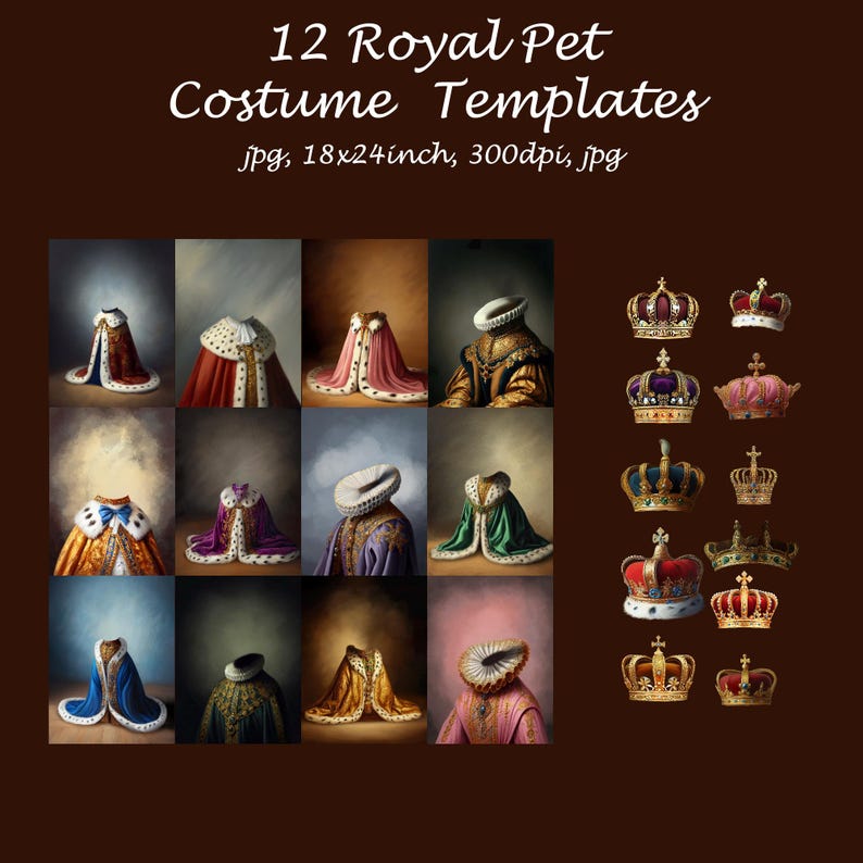 Royal Pet Portrait Templates: Vintage Costume Digital Backgrounds (JPG ...
