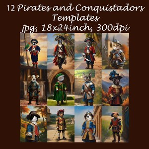 Bundle -12- Pirates & Conquistadors Animal Portrait Templates, Royal ...