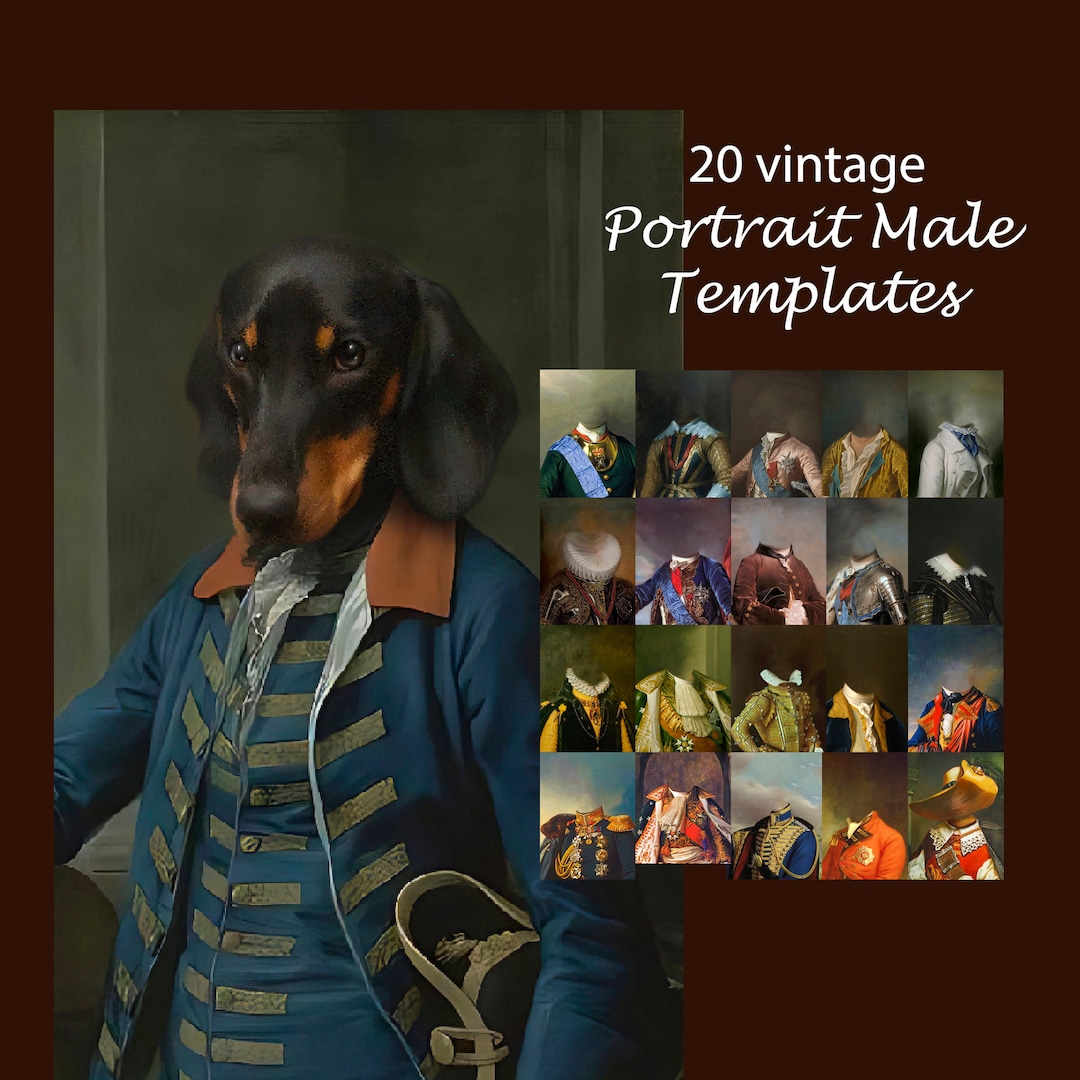 Royal Pet Portrait Templates: 20 Vintage Male Animal Costumes (JPG) - Etsy