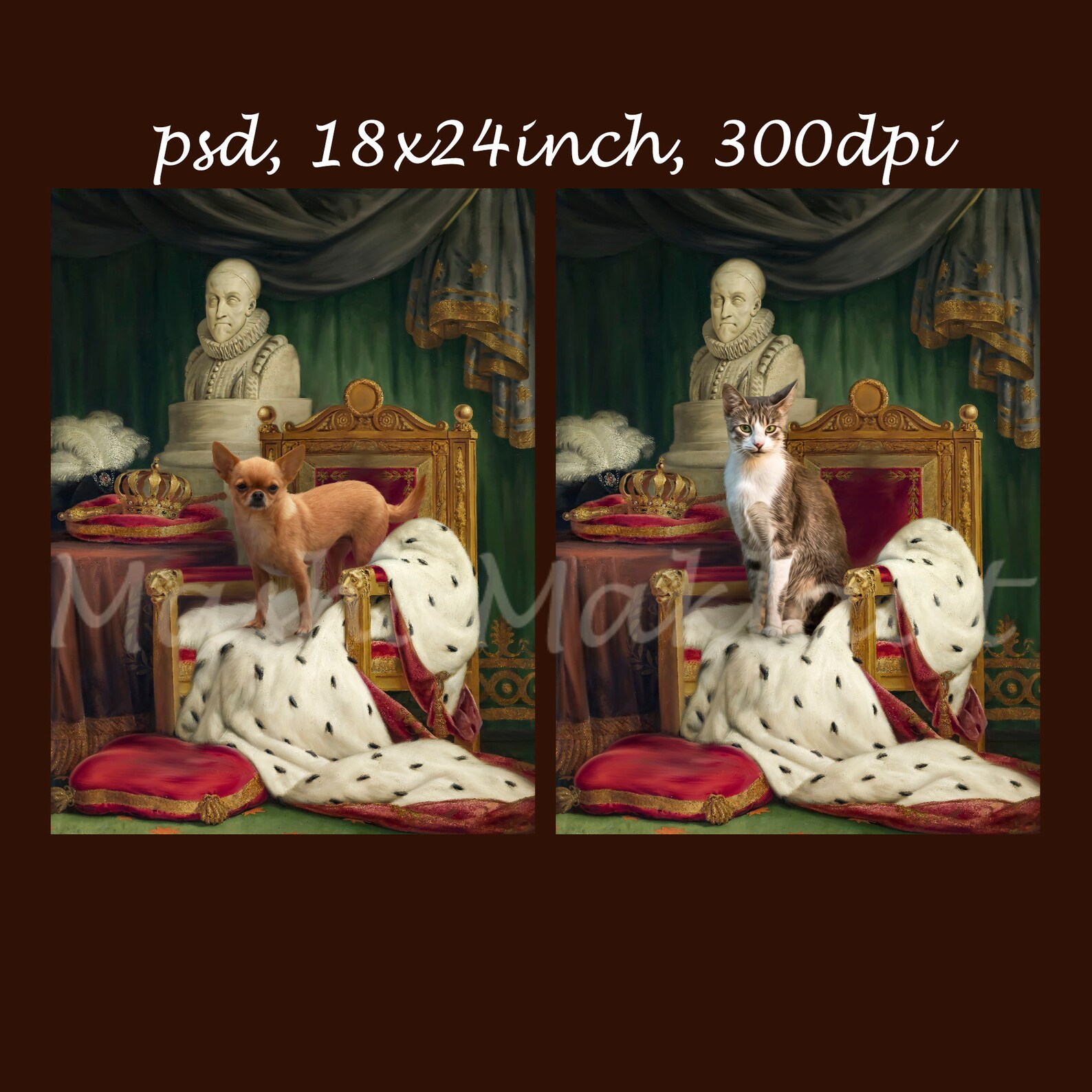 Animal Throne Pet Photo Backdrop, Royal Pet Portrait Template Photoshop ...