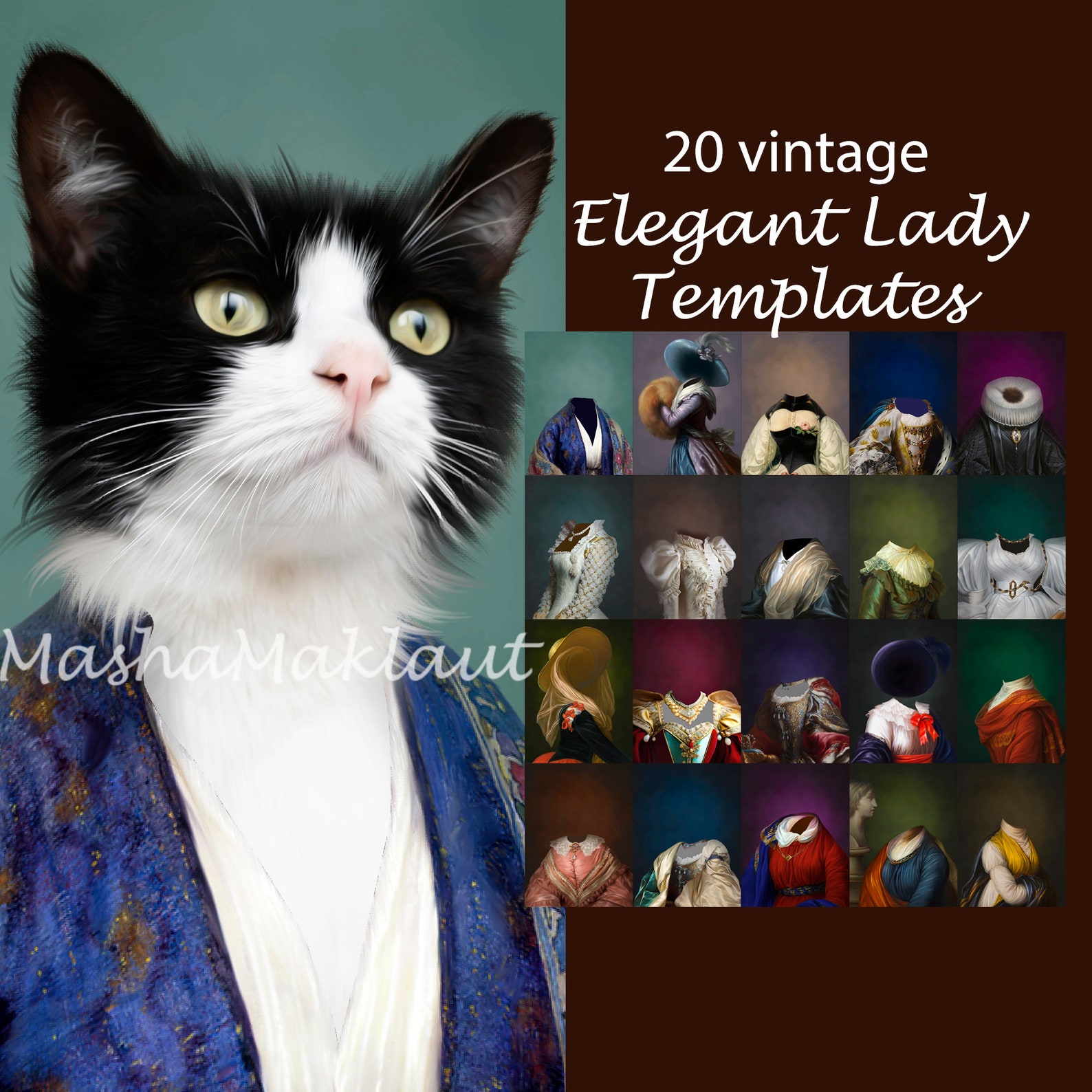 Royal Pet Portrait Templates, Elegant Female Animal Portrait, Backdrop ...