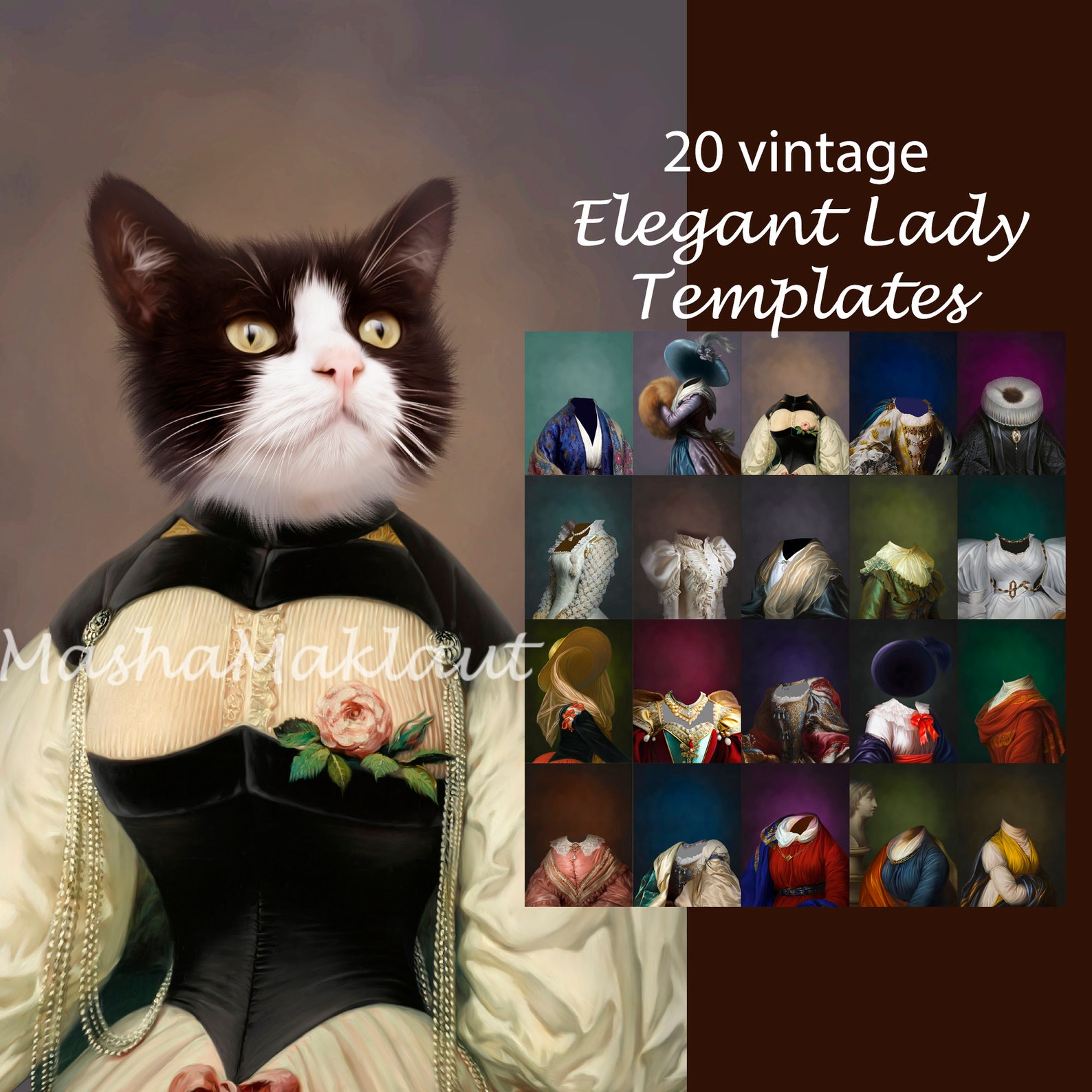 Royal Pet Portrait Templates, Elegant Female Animal Portrait, Backdrop ...