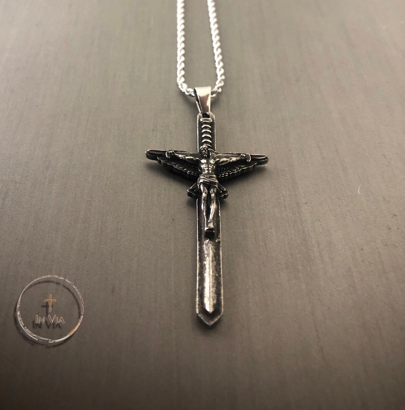 In via Sword of the Spirit Crucifix Distressed Metal - Etsy
