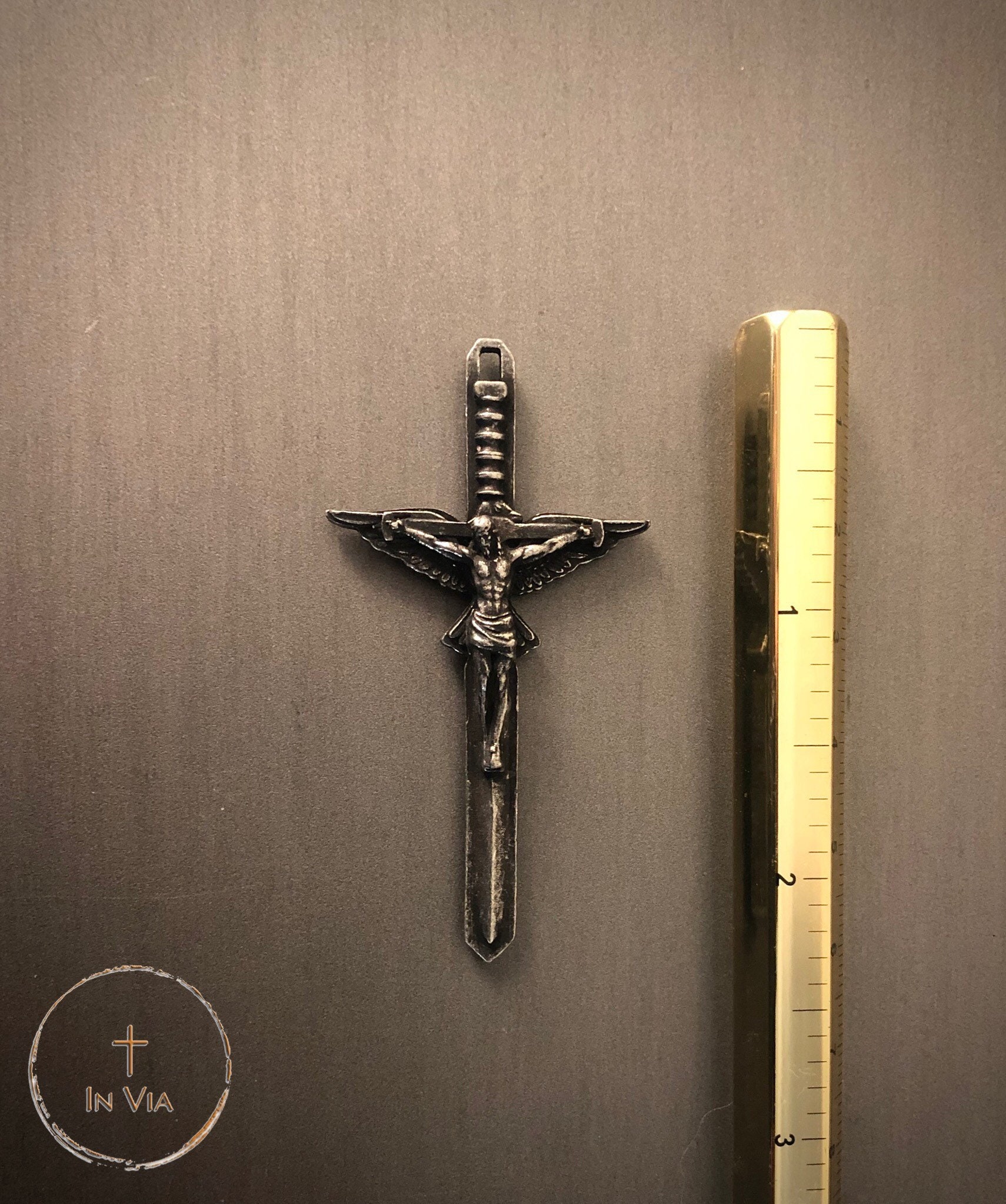 In Via Sword of the Spirit Crucifix Distressed Metal | Etsy
