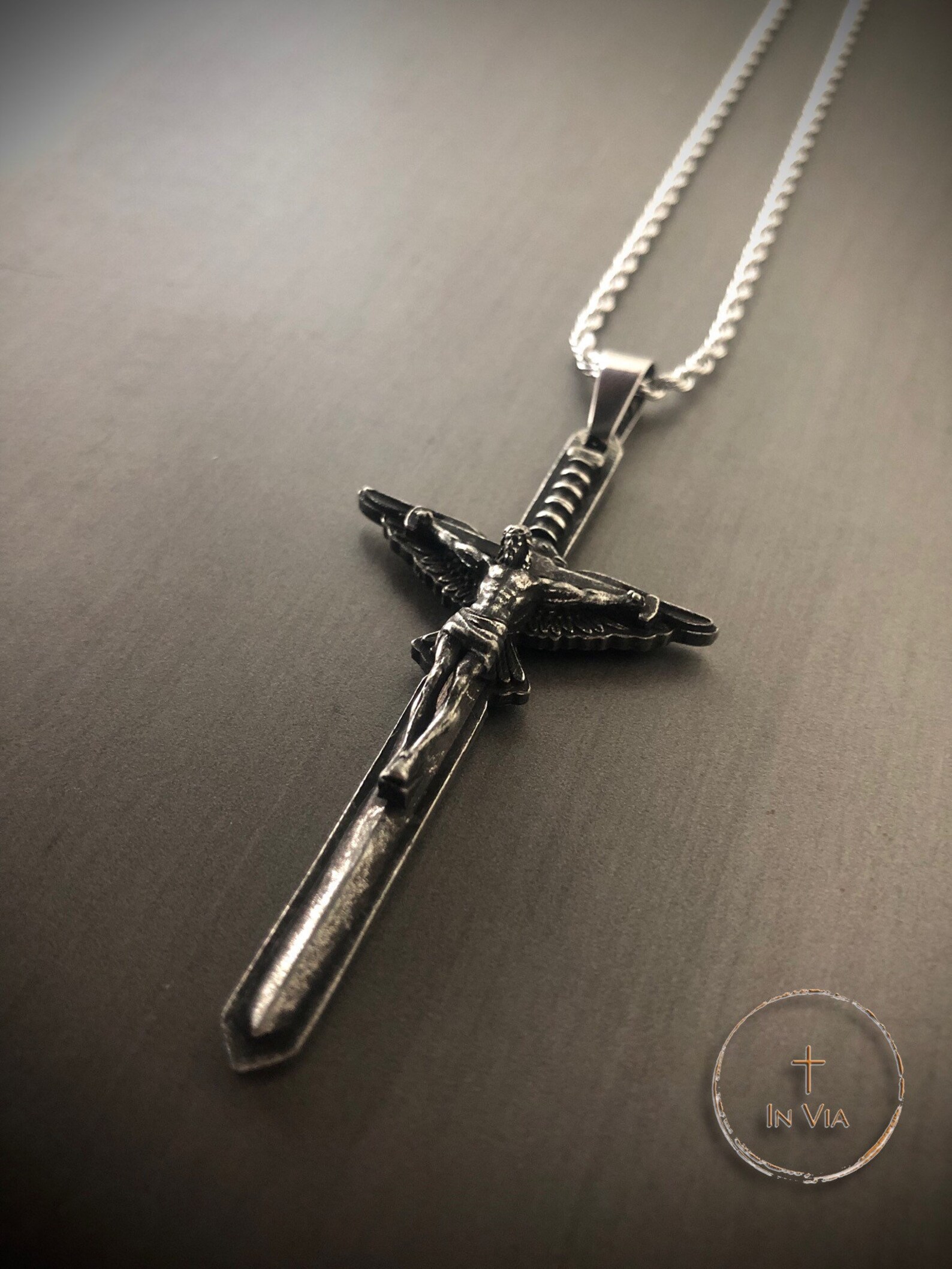 In via Sword of the Spirit Crucifix Distressed Metal - Etsy