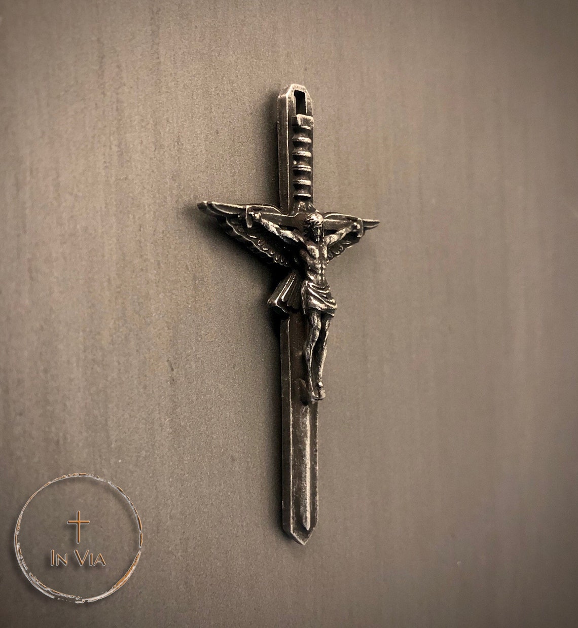 In via Sword of the Spirit Crucifix Distressed Metal | Etsy