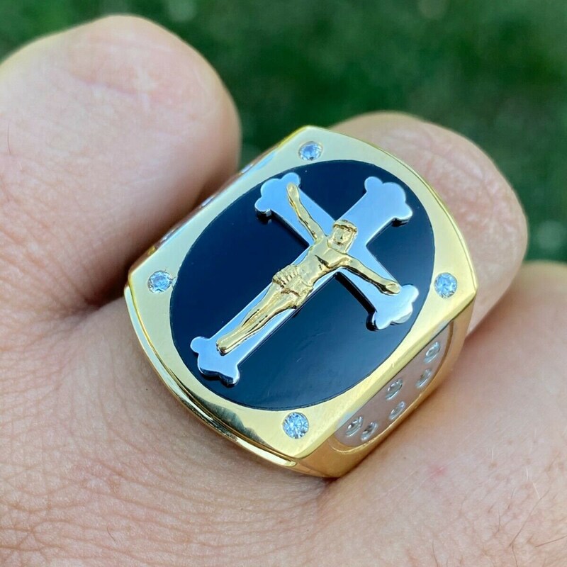 Mens Gold Cross Ring - Etsy