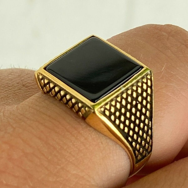 Square Gold Onyx Signet Ring - Etsy