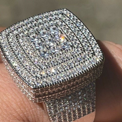 Men's Iced Out Moissanite Round Hip Hop Cluster Pinky Ring - Etsy