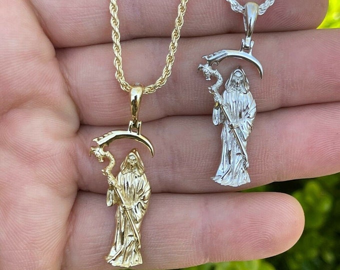 Santa Muerte 5X Layered Gold Filled 3D Pendant Holy Death and Chain 4mm ...