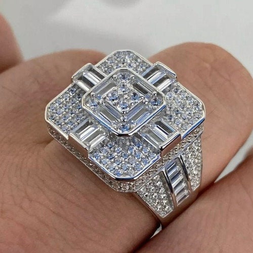 Super Iced Out Men's Custom Square Pinky Ring Simulated - Etsy