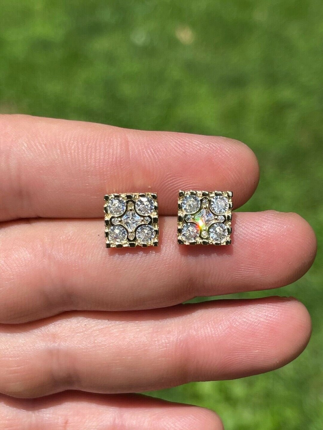Iced Out Square Nugget Stud Earrings: 14k Gold Over Sterling Silver - Etsy