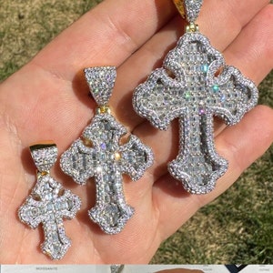 Iced Out Baguette Moissanite Gothic Cross Pendant: 14k Gold Vermeil ...