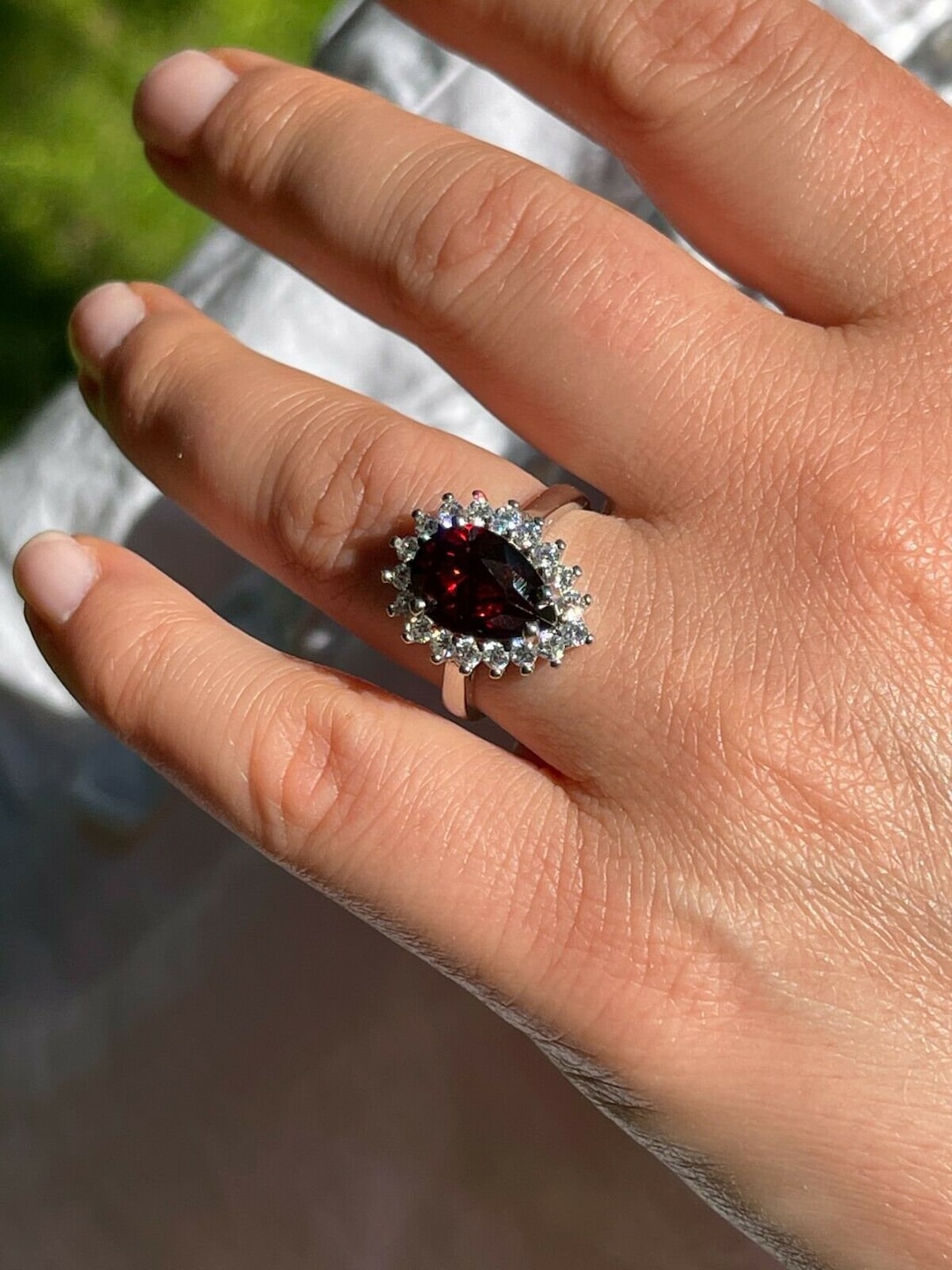 Sterling Silver Pear Ruby Ring: Simulated Diamond Halo, Promise Ring - Etsy