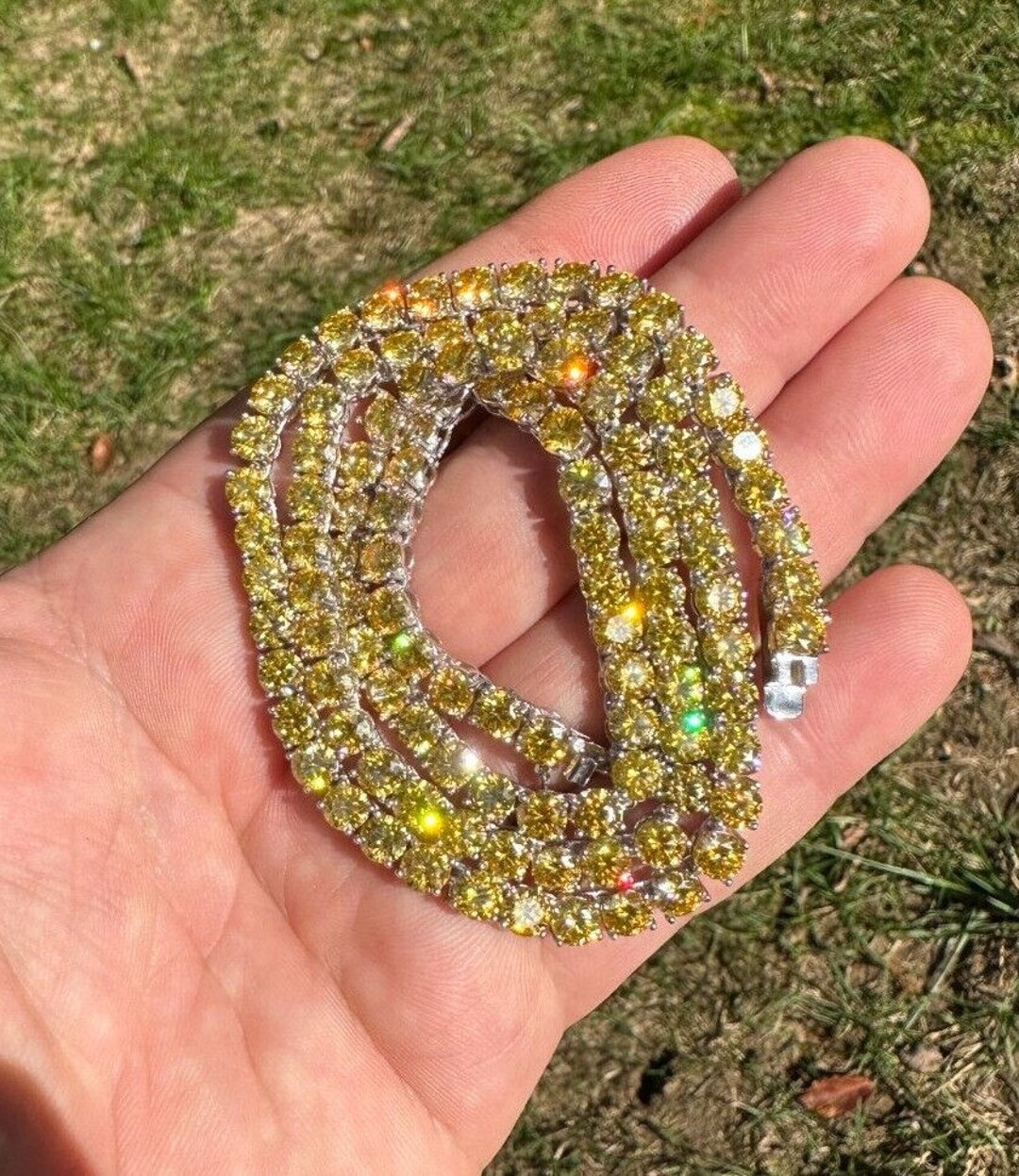 Men's Women's Iced Out 5MM Canary Yellow MOISSANITE Tennis Chains Solid ...