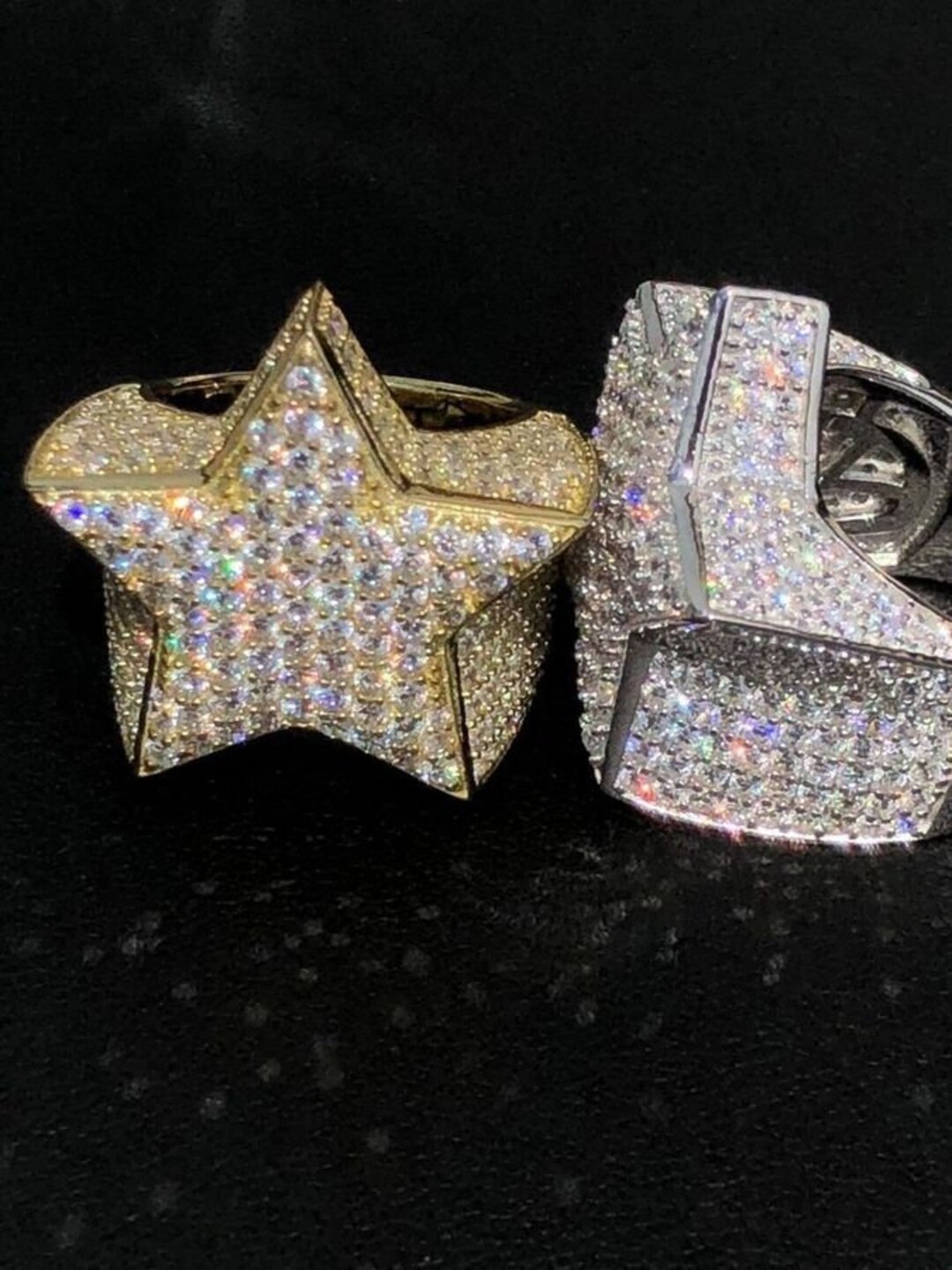 Iced Moissanite Star Pinky Ring: 925 Sterling Silver, 14k Gold OR ...