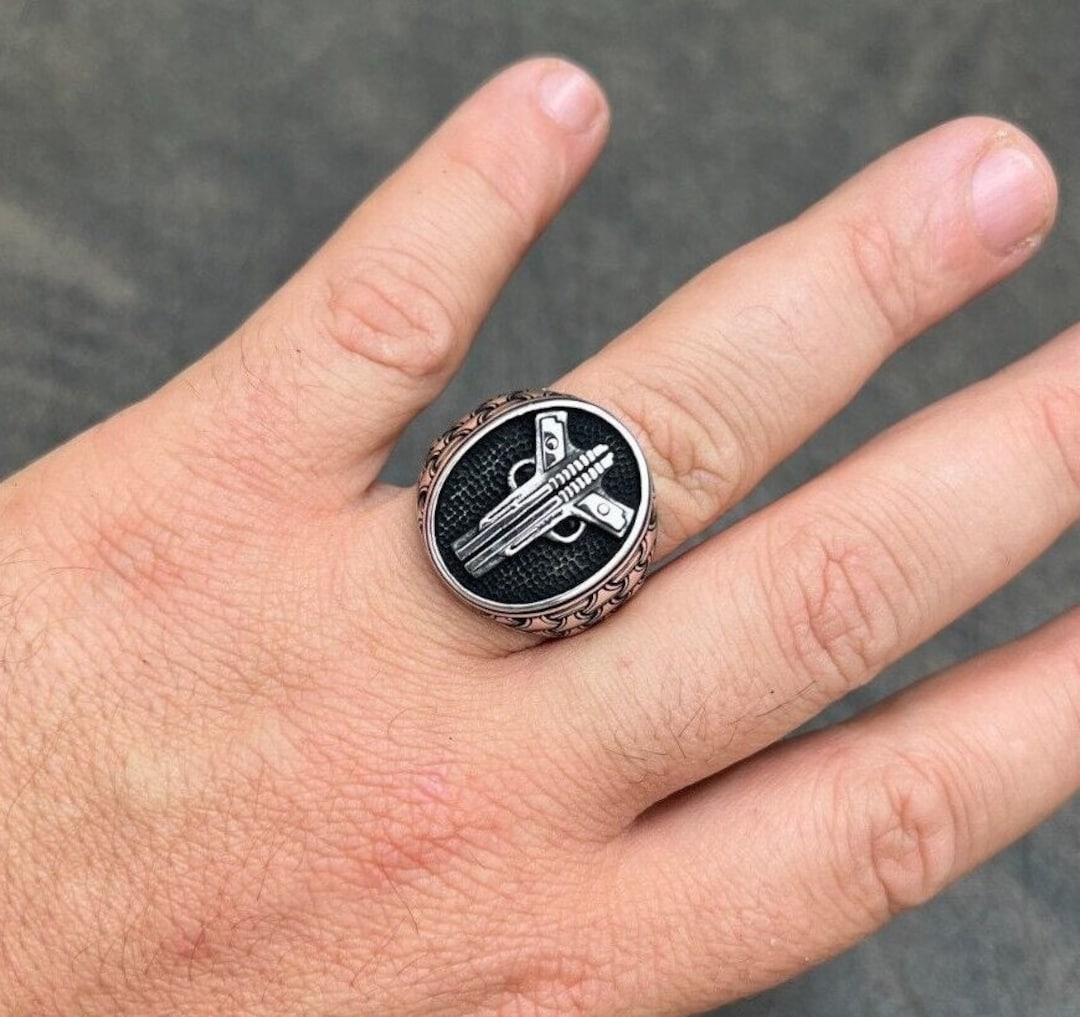 Men's Oxidized Real Solid 925 Sterling Silver Double Guns Pistol ...