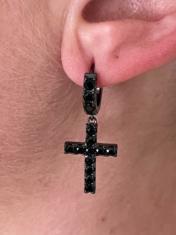 Cross dangle earrings black store