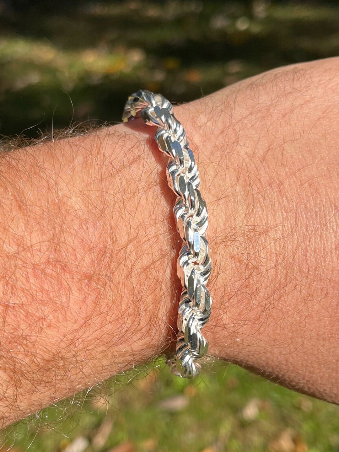 Men s 8mm Solid 925 Sterling Silver Diamond Cut Rope Bracelet 8.5 Length Etsy