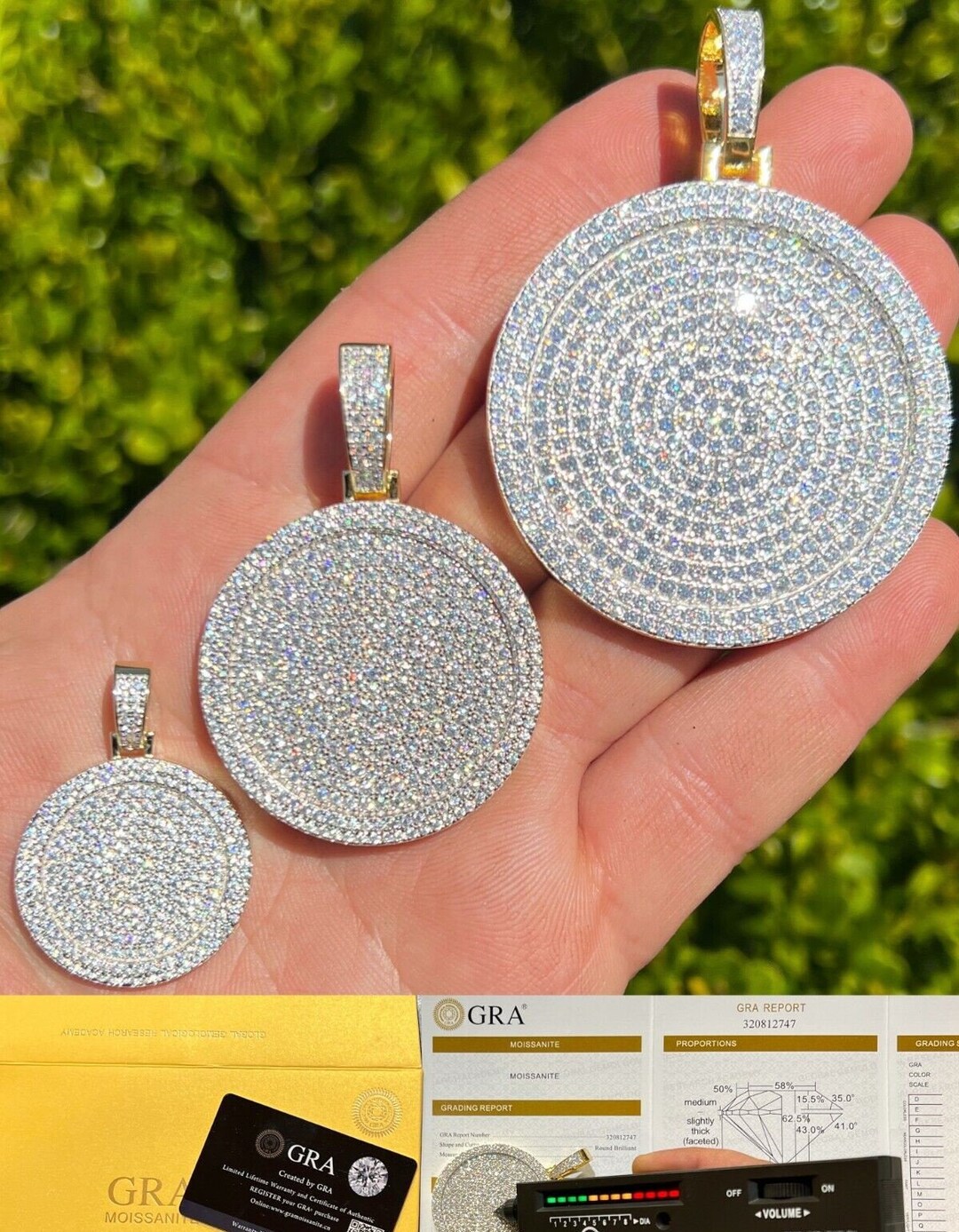 Iced Moissanite Medallion Pendant: Gold Over Sterling Silver - Etsy