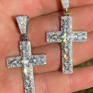 Iced Out Baguette 925 Sterling Silver Men's Women's Crucifix Cross ...