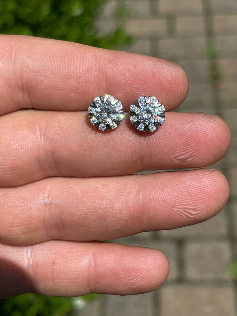 Iced Out Sterling Silver Stud Earrings: Hip Hop Round Cluster, 10mm - Etsy