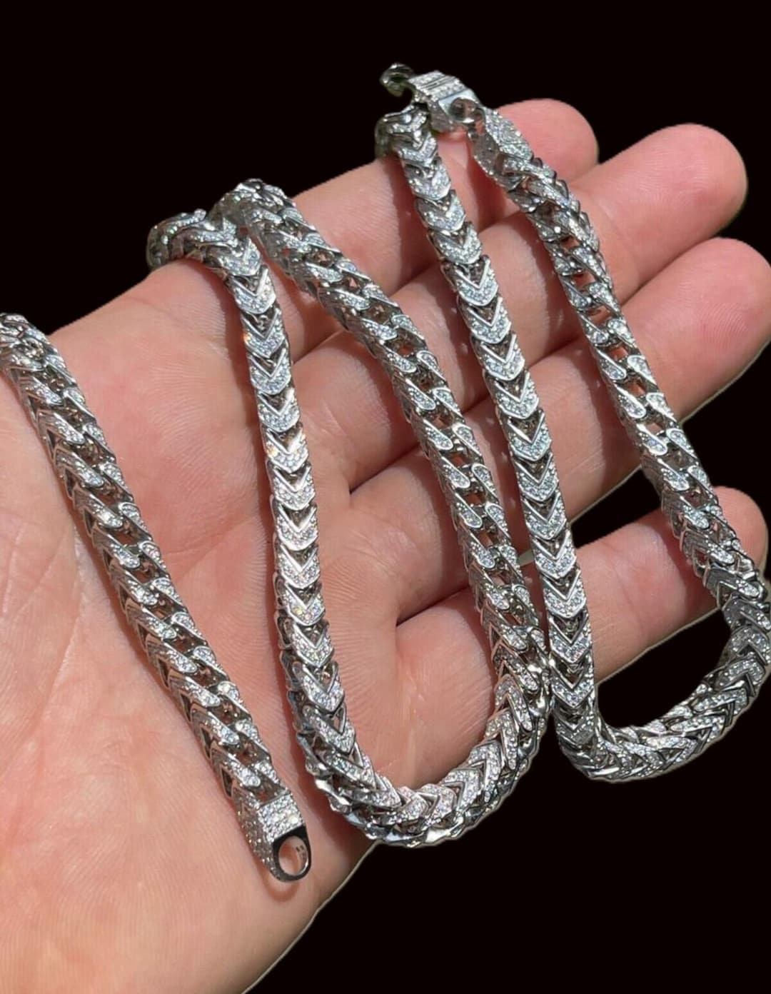 Iced Out Moissanite Franco Box Chain: 925 Sterling Silver Necklace - Etsy