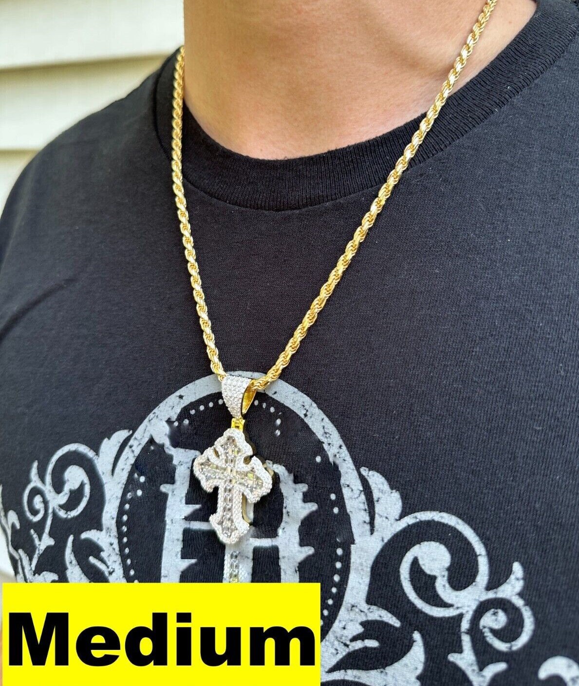 Iced Out Baguette Moissanite Gothic Cross Pendant: 14k Gold Vermeil ...