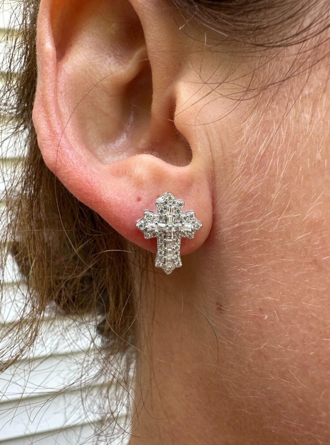 Moissanite Gothic Cross Stud Earrings: Sterling Silver Icy 2pac Style ...