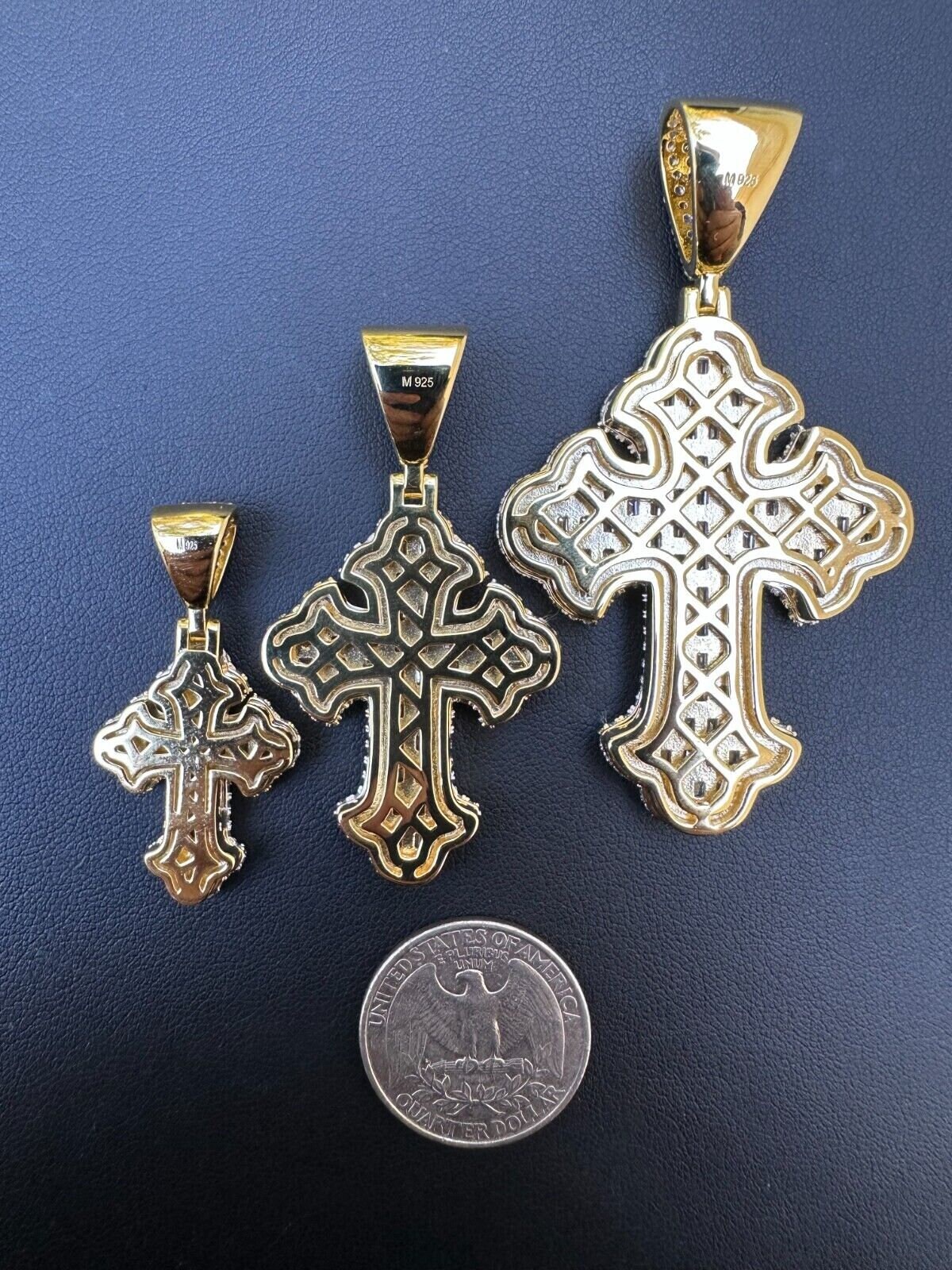 Iced Out Baguette Moissanite Gothic Cross Pendant: 14k Gold Vermeil ...