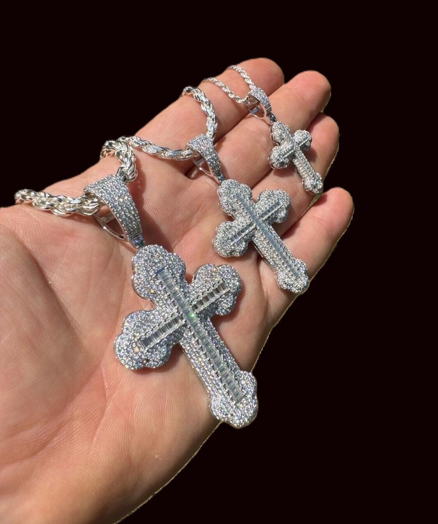 Iced Out Baguette Moissanite Gothic Cross Pendant - Sterling Silver - Etsy