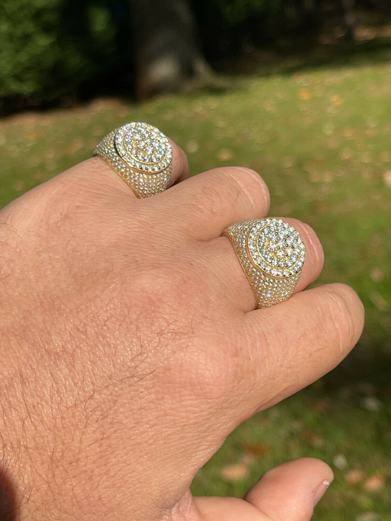 Mens Iced Out Moissanite Round Rapper Pinky Ring Gold Vermeil - Etsy