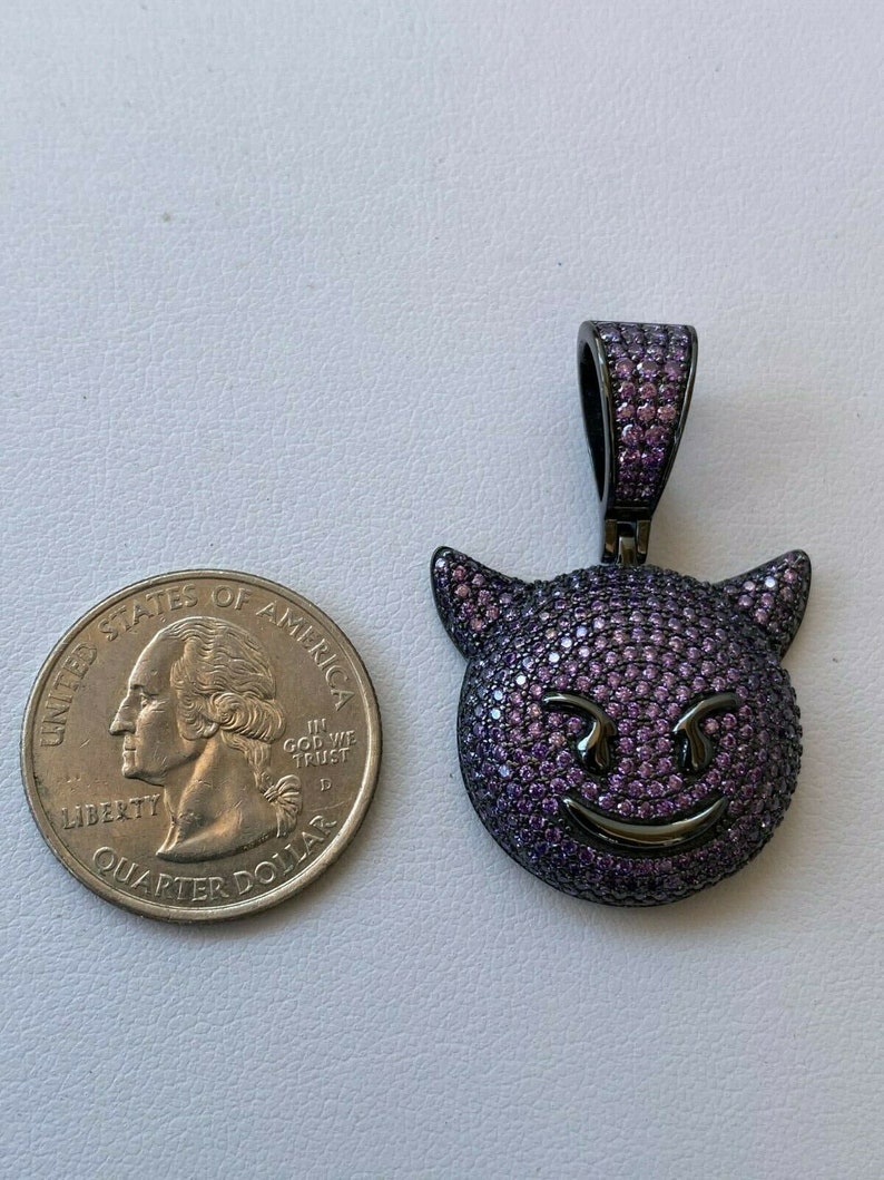 Iced Out Purple Devil Emoji Pendant: 925 Sterling Silver, Simulated ...