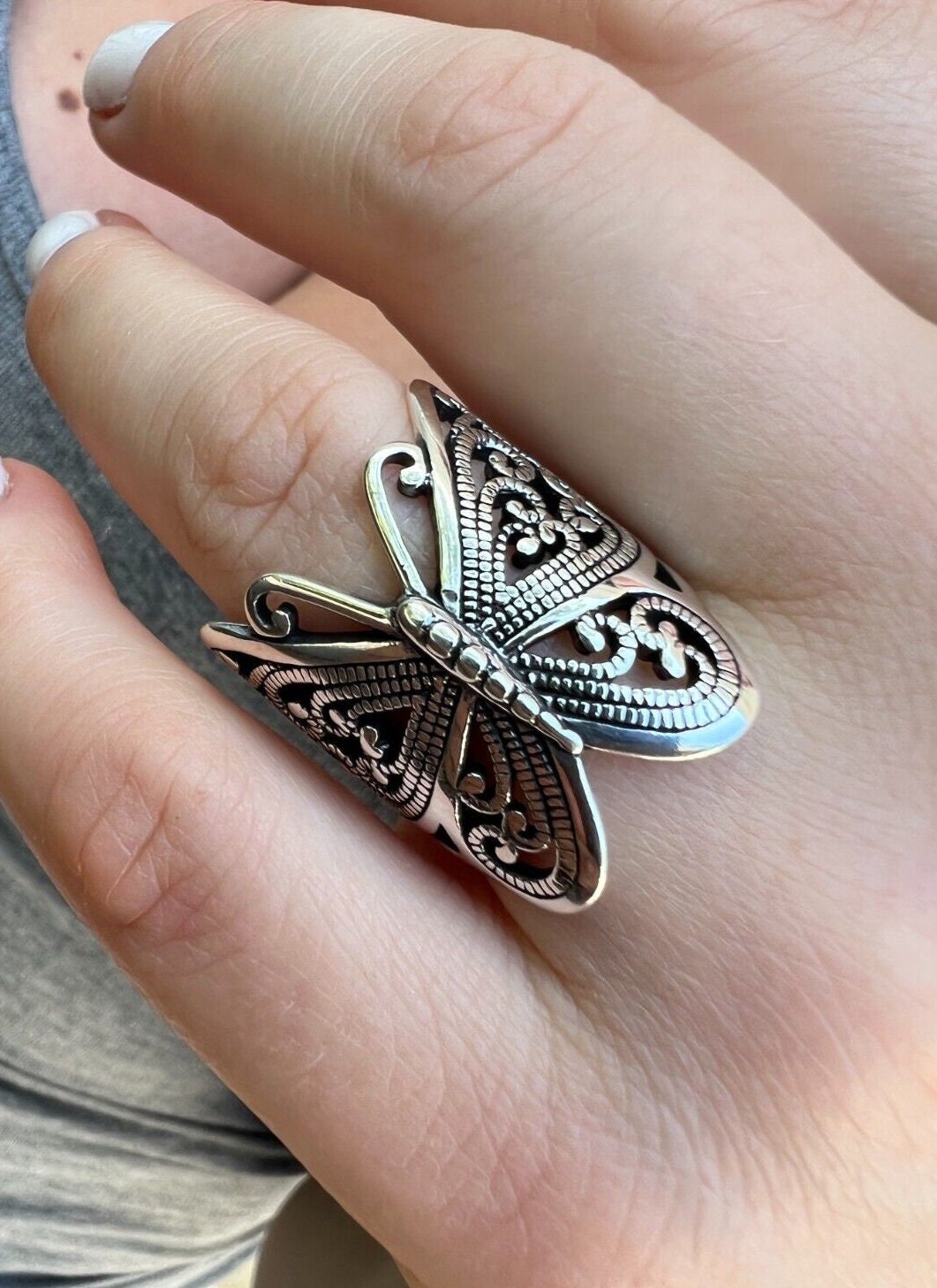 Women's Large Butterfly Ring, Solid Oxidized 925 Sterling Silver Boho ...