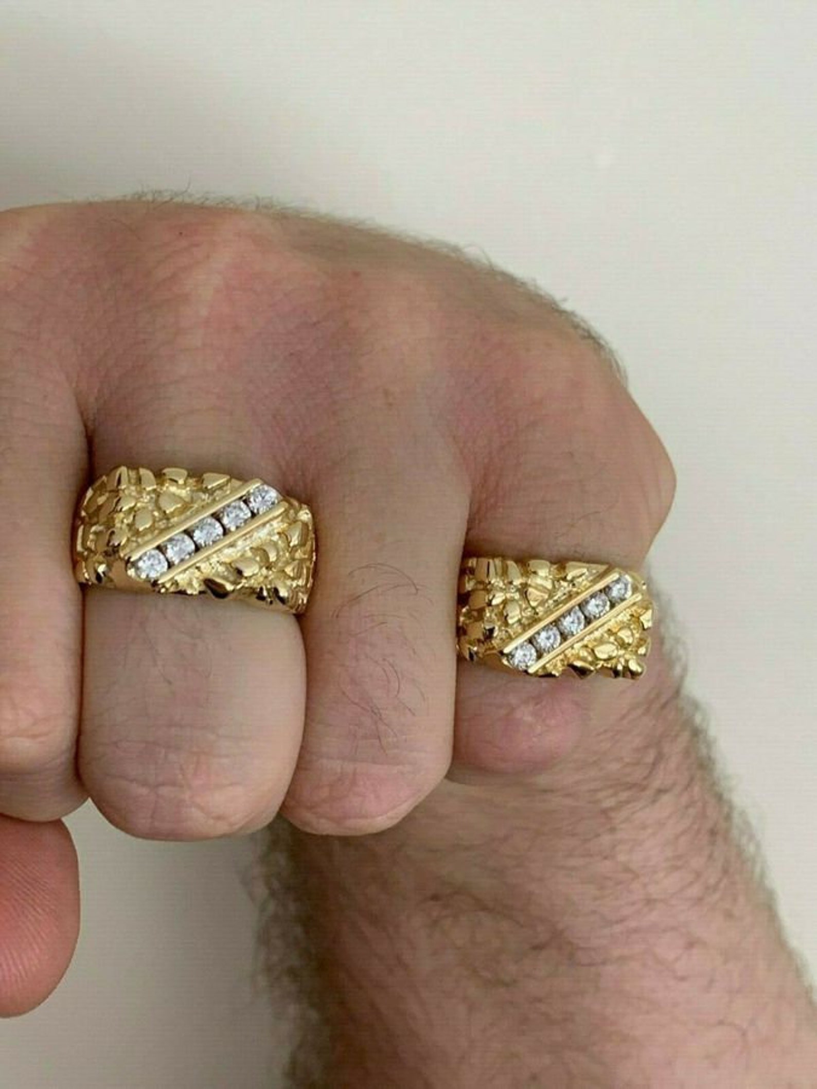 Men's Iced Out Custom NUGGET Hip Hop Rapper Pinky Ring Gold Over Solid ...