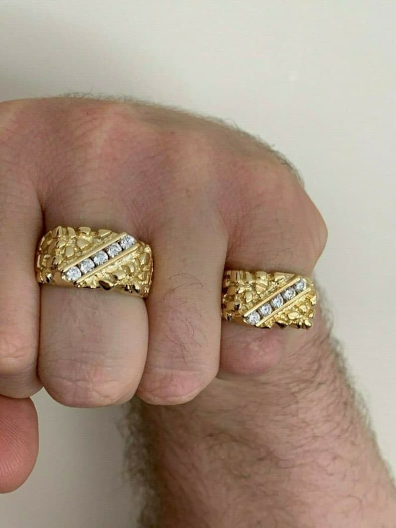 Men's Iced Out Custom NUGGET Hip Hop Rapper Pinky Ring Gold Over Solid ...